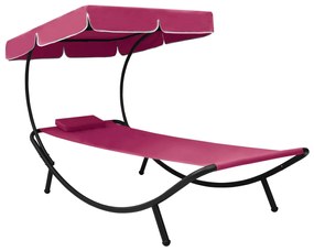 vidaXL Zahradní postel s baldachýnem a polštářem růžová