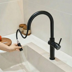 Dřezová baterie REA FRESH HIGH s výsuvnou sprškou, černá mat