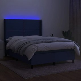 Box spring postel s matrací a LED modrá 140x200 cm textil 3138243
