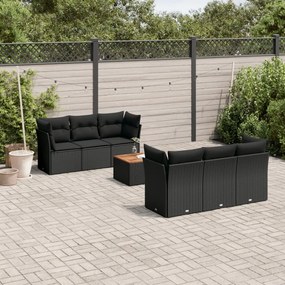 7dílná zahradní sedací souprava s poduškami černá polyratan 3223486