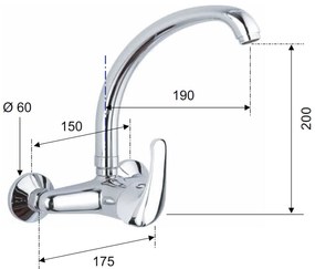 Aqualine, KASIOPEA nástěnná baterie s vysokým ramínkem, chrom, 1107-13