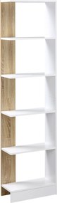 HOMCOM Regál na Knihy s 5 Policemi, Multifunkční Knihovna pro Studium a Kancelář s Zvýšeným Podstavcem, Elegantní Design 45x21x170 cm, Bílá a Dub