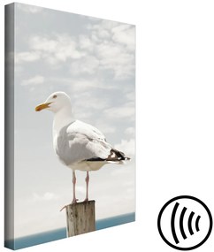 Obraz Pozorující pták (1 díl) - Racek na pozadí moře a zatažené oblohy