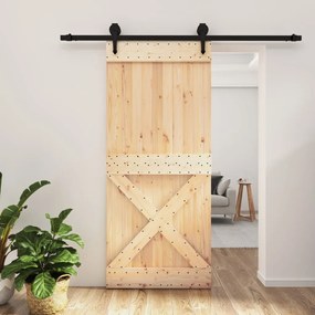 Posuvné Dveře S Kováním 90 X 210 Cm Masivní Borové Dřevo