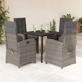 5dílný zahradní jídelní set s poduškami šedý polyratan 3212361