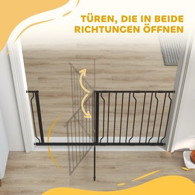 PawHut Bezpečnostní branka pro psy PawHut, 75-145 cm, nastavitelná, otevírání do dvou směrů, dvojité zamykání, montáž bez vrtání, ABS, ocel, černá| A…