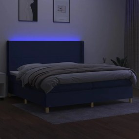 Box spring postel s matrací a LED modrá 200x200 cm textil 3138747