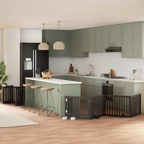 Zábrana pro psy s dvířky skládací 10 panelů černá 800 cm topol 3155683