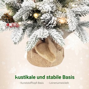 HOMCOM Mini vánoční stromek 60 cm s 35 LED světly, efekt sněhu, mini stolní stromek s šiškami, umělý vánoční stromek pro vánoční dekoraci, bílý