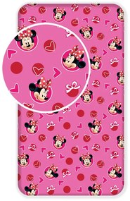 Růžové napínací bavlněné dětské prostěradlo 90x200 cm Minnie "Hearts" – Jerry Fabrics