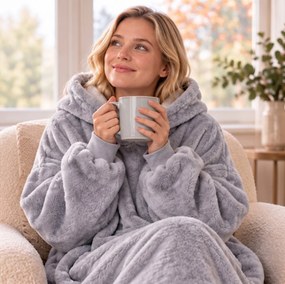 VERK Deka s rukávy a kapucí Huggle Hoodie - šedá