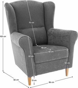 relaxační křeslo, ušák, dřevo/látka, nohy světlé/potah šedý, Tempo Kondela CHARLOT