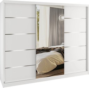 Šatní skříň SERENITY 232 cm Belini bílý mat / bílý mat  s posuvnými dveřmi a zrcadlem  MBP SERENITY SZP8/0/W/W/0/HIAL