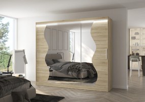 ADRK Furniture Posuvná skříň se zrcadlem a LED osvětlením SHARON 250 SW-SHA-S-250+L-V399