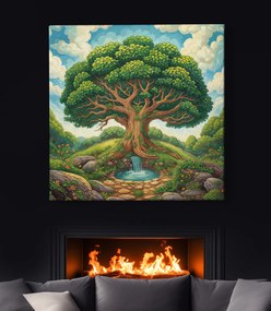 Obraz na plátně - Strom života Kouzelná studánka FeelHappy.cz Velikost obrazu: 140 x 140 cm