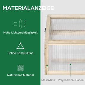 Outsunny Dřevěný Mini Skleník 90 x 52 x 49,5 cm, Zahradní Lůžko s Krytem, Skleník s Přenosem Světla, Zimní Ochrana pro Zahradu, Balkon, Přirozené Dře…