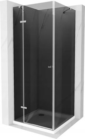 Mexen Roma, sprchový kout s křídlovými dveřmi 90 (dveře) x 90 (stěna) cm, 6mm šedé sklo, chromový profil + slim sprchová vanička bílá + chromový sifon, 854-090-090-01-40-4010