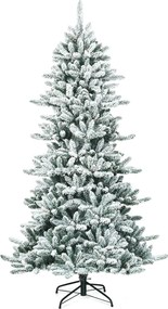 Costway 210 cm Umělý vánoční strom se zasněženou tužkou s šiškami zelená +