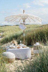 Přírodní drhaný slunečník s dřevěnou tyčí Macrame - ∅200*250 cm
