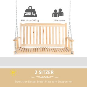 Zahradní houpačka Outsunny pro 2 osoby, lavice z masivního dřeva, závěsná lavice na terasu, 117 x 69 x 60 cm, rustikální design | Aosom.de