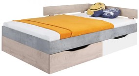 Postel s úložným prostorem Pardwa PR15 / PR16 L / P, Rozměr postele: 90x200, Barva: beton / bílý + dub