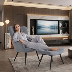 Relaxační křeslo ušák s podnožkou LUMEN - šedá Velvet látka