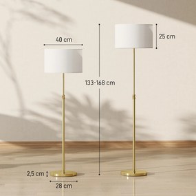 HOMCOM Stojací lampa s dálkovým ovládáním, výškově nastavitelná, látkové stínidlo, kovový stojan, nastavitelná jas, nožní spínač, zlatá barva