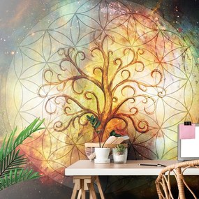 Samolepící tapeta strom s květinou života - 150x100 cm