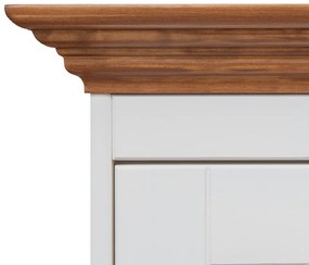Massive home | Belluno Elegante malý bílý televizní stolek z masivu s dubovou deskou