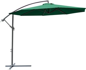 Zahradní slunečník Outsunny Ø300x250 cm s bočním podpěrným mechanismem a křížovou základnou - Tmavě zelený | Aosom