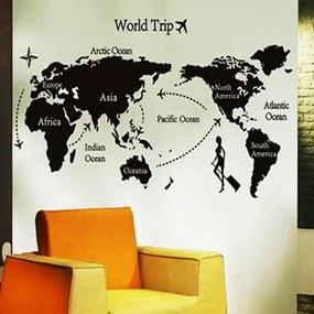 Živá Zeď Samolepka na zeď Mapa Cesta kolem světa