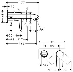 Hansgrohe Metris New, Umyvadlová páková baterie pod omítku, chromová, 31085000