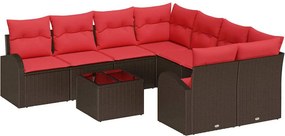 Set pohovek 9 ks 8-Počet míst Hnědá a červená Polyester 3345984