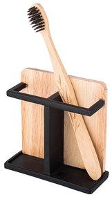 ALTOM Držák na zubní kartáčky a pastu, minimalistický stojánek dřevo+kov