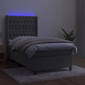 Box spring postel s matrací a LED světle šedá 100x200 cm samet 3139727