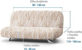 Bielastické potahy UNIVERSO NOVÉ žíhané béžové dvojkřeslo s dřevěnými rukojeťmi (š. 80 - 140 cm)