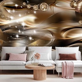 Fototapeta Abstrakce - hnědé vlny v zlaté kompozici s diskotékovými koulemi