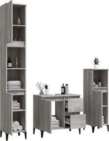 3dílný set koupelnových skříněk šedý sonoma kompozitní dřevo 3185549