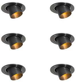 Sada 6 zapuštěných bodových svítidel Gunmetal GU10 35mm kulatá naklápěcí - Installa
