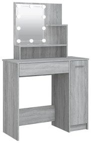 vidaXL Toaletní stolek s LED šedý sonoma 86,5 x 35 x 136 cm