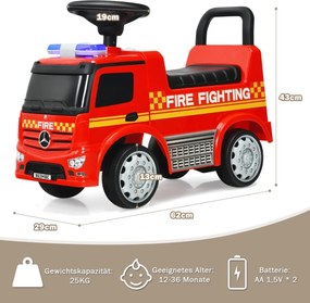 Costway Dětské hasičské auto s licencí Mercedes Benz červené – 62 × 29 × 43 cm