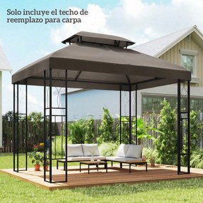 Outsunny náhradní potah 4x3 m s dvojitou střechou, odtokovými otvory a UV ochranou, pouze potah, rám není zahrnut, hnědá