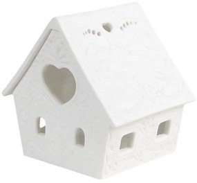 Bílý keramický domeček na čajovou svíčku Mechelen II – 9x7x8 cm