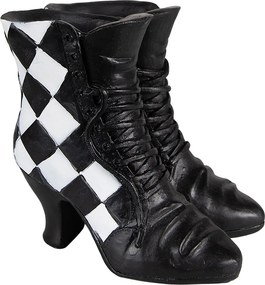Dekorace socha černá dámská bota se šachovnicí - 15*12*15 cm