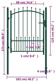 vidaXL Marketos Plotová branka EMMEN s hroty ocelová 104 x 109,5 cm zelená