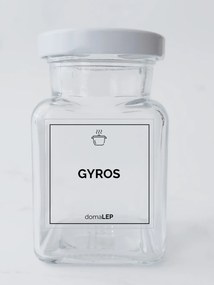 Samolepka na kořenky GYROS průhledná 5 × 5 cm tučné písmo