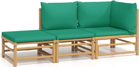 vidaXL 3dílná zahradní sedací souprava s poduškami bambus [3155172] Barva polštáře: Zelená
