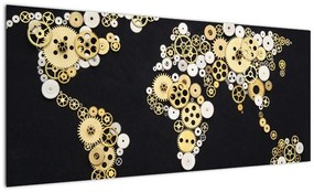 Mapa světa z ozubených kol - obraz na stěnu (100x40cm)