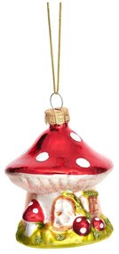 Skleněná ručně vyrobená vánoční ozdoba ø 6 cm Mushroom House – Sass &amp; Belle