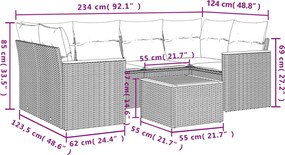 vidaXL 7dílná zahradní sedací souprava s poduškami polyratan [3258199] Barva: Šedá